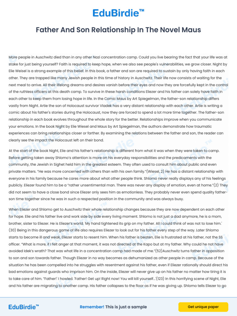 Father and Son Relationship in The Novel Maus | PDF
