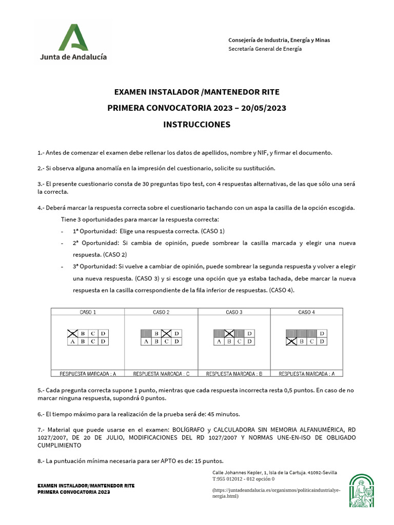 FOSE I 2023-RITE Respuestas | PDF | Aislamiento térmico | Chimenea