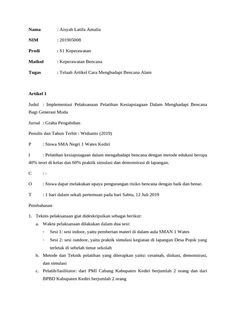 TELAAH ARTIKEL AYSA (KEP BENCANA) | PDF