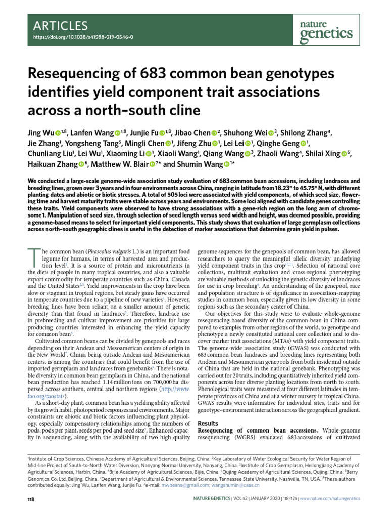Resequencing of 683 Common Bean Genotypes Identifies Yield Component Trait Associations Across A ...