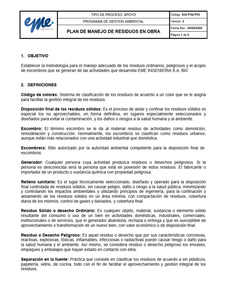 PGIRS - Eme | PDF | Residuos | Gestión de residuos