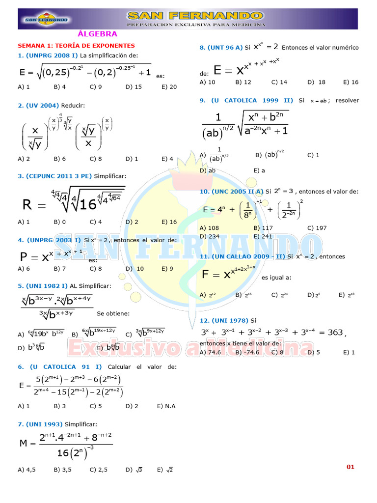 Teoría de Exponentes en Álgebra | PDF