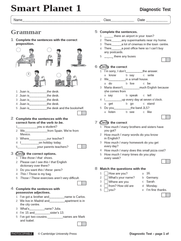Smart Planet 1 Grammar Diagnostic Test | PDF | Linguistic Morphology ...