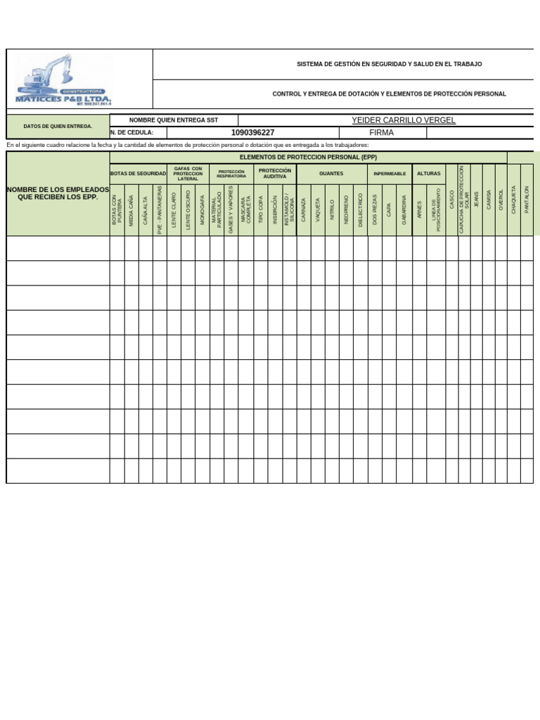 FT-SST - 054 Control y Entrega de Dotación y Elementos de Protección Personal | PDF