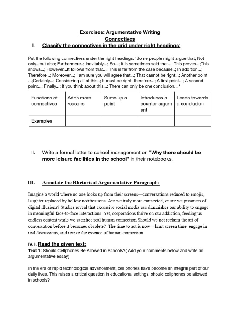 Argumentative Writing - Exercises | PDF | Mobile Phones | Learning