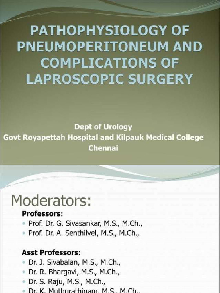 Pathophysiology of pneumoperitoneum and complications of laproscopic ...