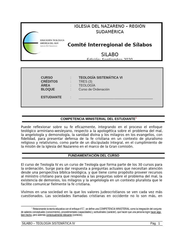 SILABO - Teolog°a Sistem†tica IV | PDF | Evaluación | Verdad
