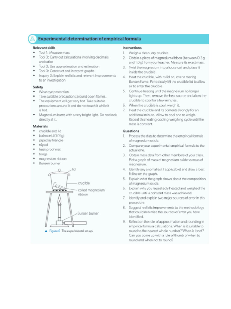 Magnesium Oxide Empirical Formula Lab | PDF | Magnesium | Mole (Unit)