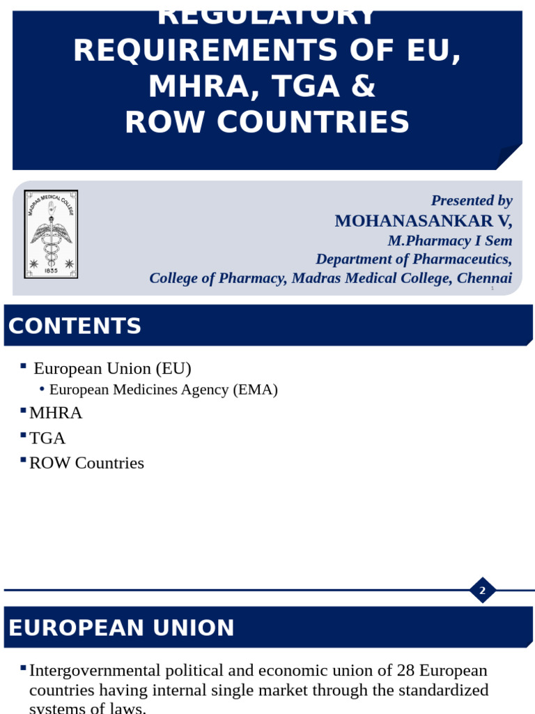 Regulatory Requirements of Eu, Mhra, Tga & Row Countries | PDF | Clinical Trial | Medicine