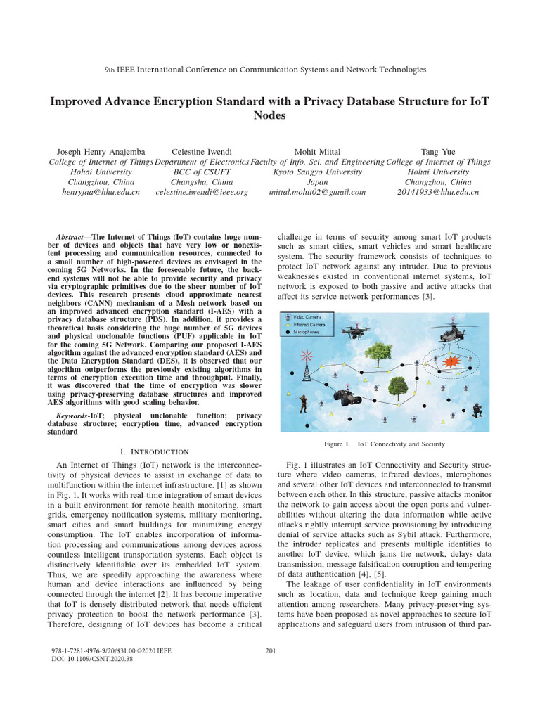 Improved Advance Encryption Standard With a Privacy Database Structure for IoT Nodes | PDF | Key ...