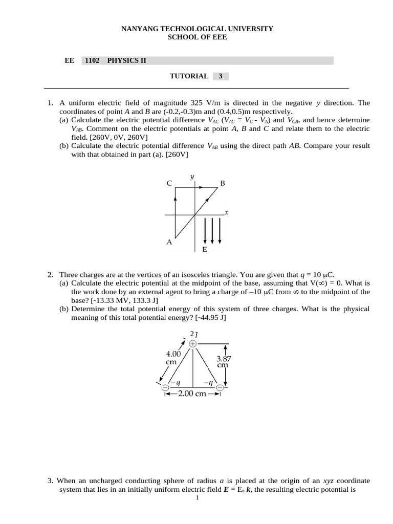 EE1102 - Tutorial 3 Question | PDF | Capacitance | Electric Field
