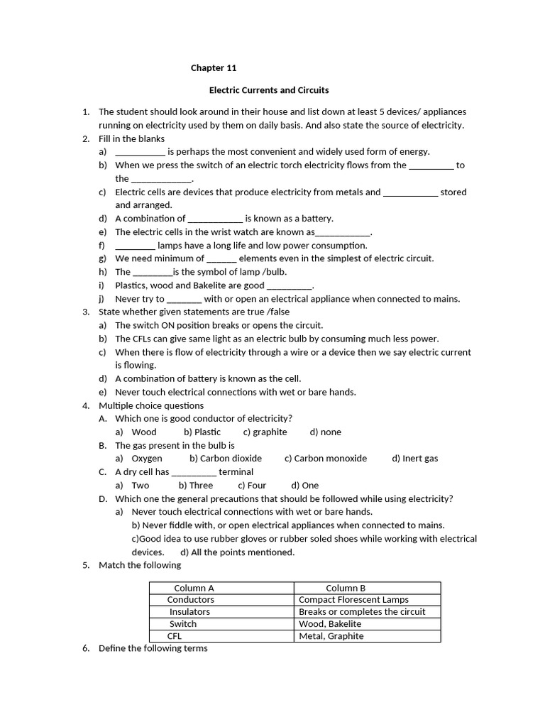 Worksheet Electric Current and Circuit | PDF | Incandescent Light Bulb ...
