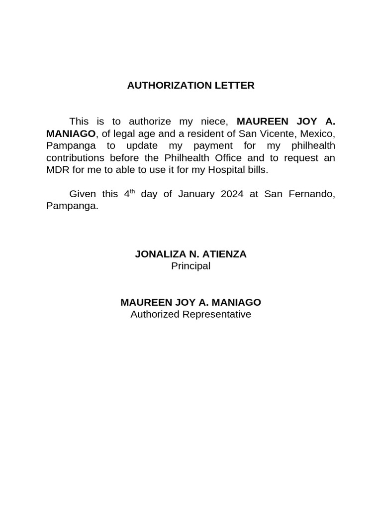 Authorization Letter (PHILHEALTH) | PDF