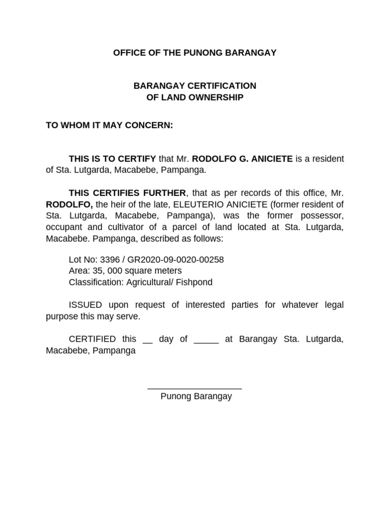 Brgy - Cert Format | PDF
