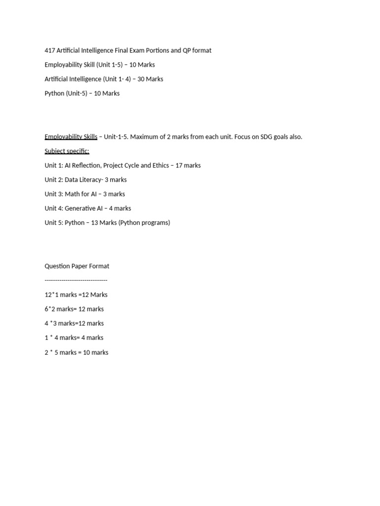 ANNUAL EXAM Grade 9 AI Portions and QP Format | PDF