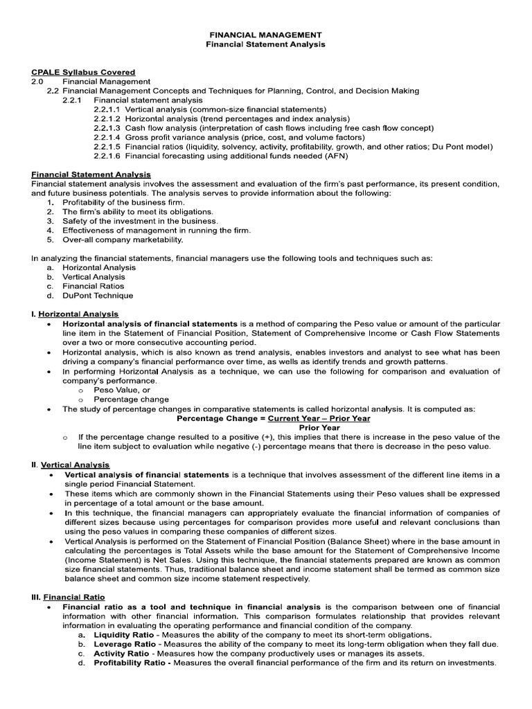 Handouts Financial Management Financial Statement Analysis | PDF ...