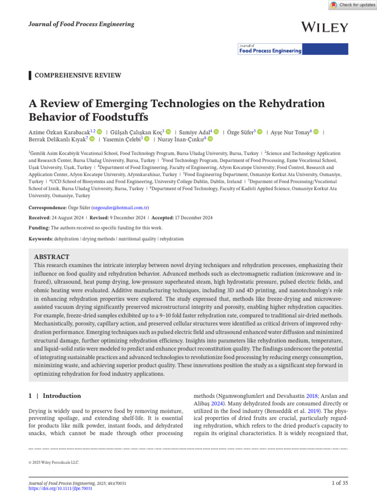 J Food Process Engineering - 2025 - Özkan Karabacak - A Review of ...