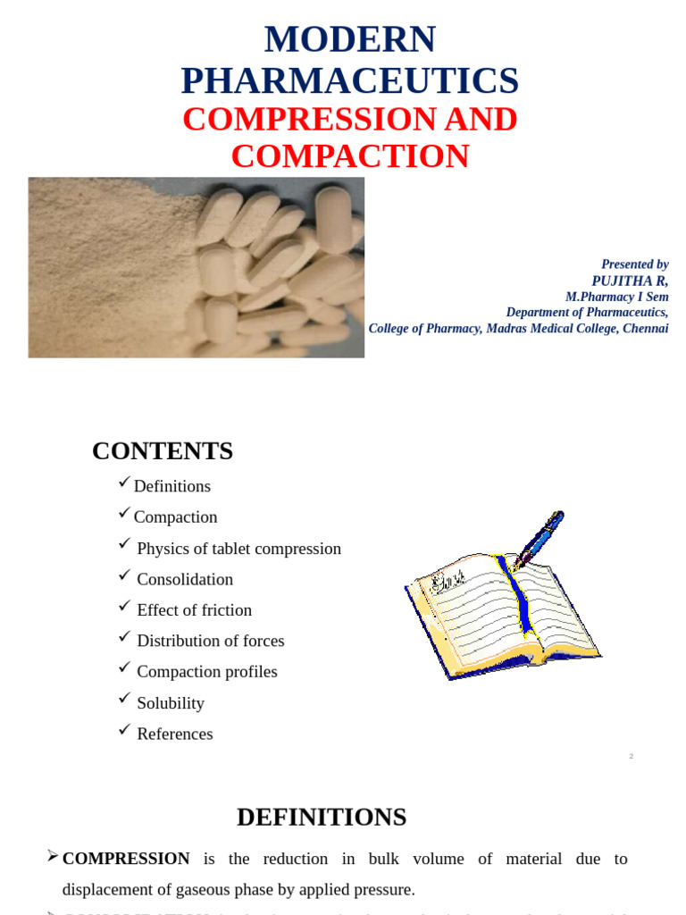 Compression & Compaction (MPH) - Pujitha R | PDF | Tablet (Pharmacy ...
