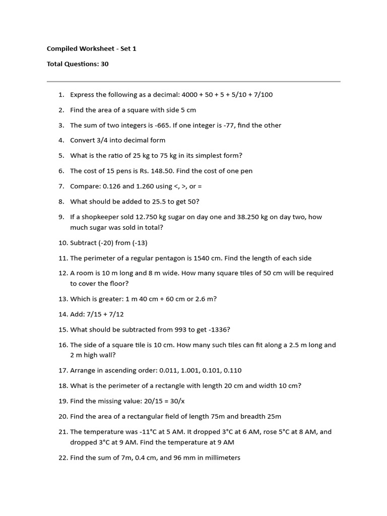 Compiled Worksheet Set 1 | PDF