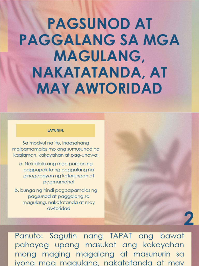 Pagsunod at Paggalang Sa Mga Magulang Nakatatanda | PDF