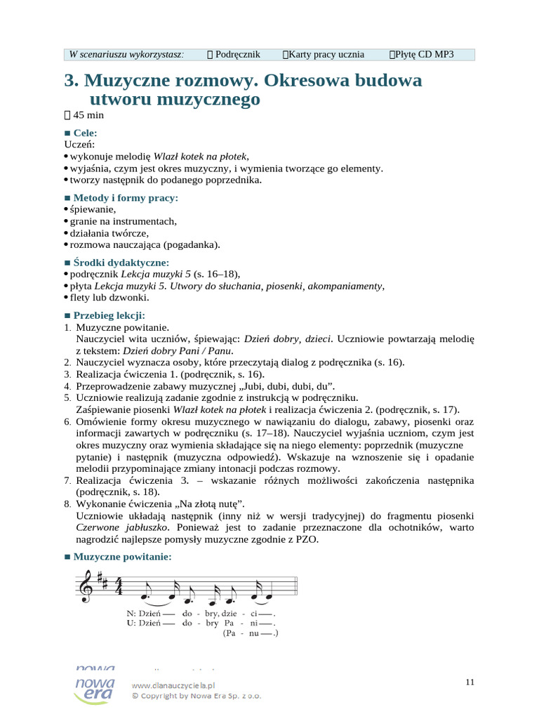 Scenariusz 3 Muzyczne Rozmowy Okresowa Budowa Utworu Muzycznego | PDF