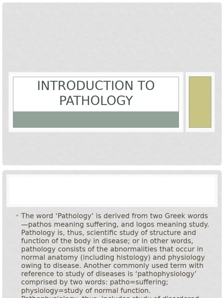 Introduction to Pathology Overview | PDF | Pathology | Histopathology
