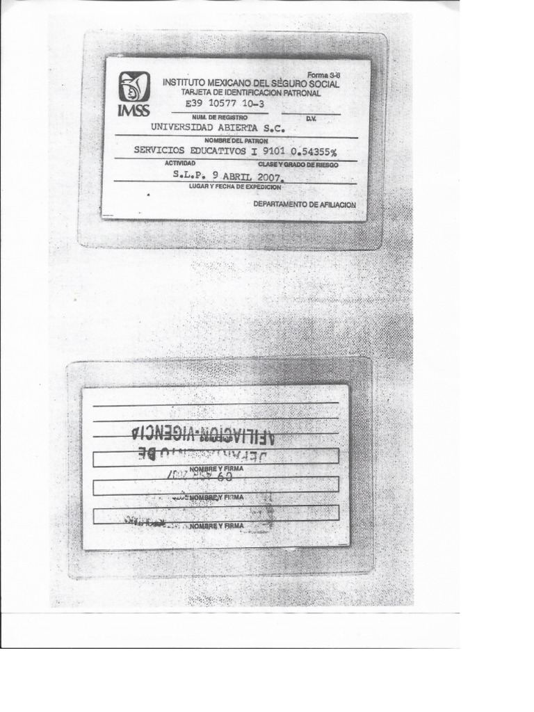 Tarjeta de Ident Patronal Universidad | PDF