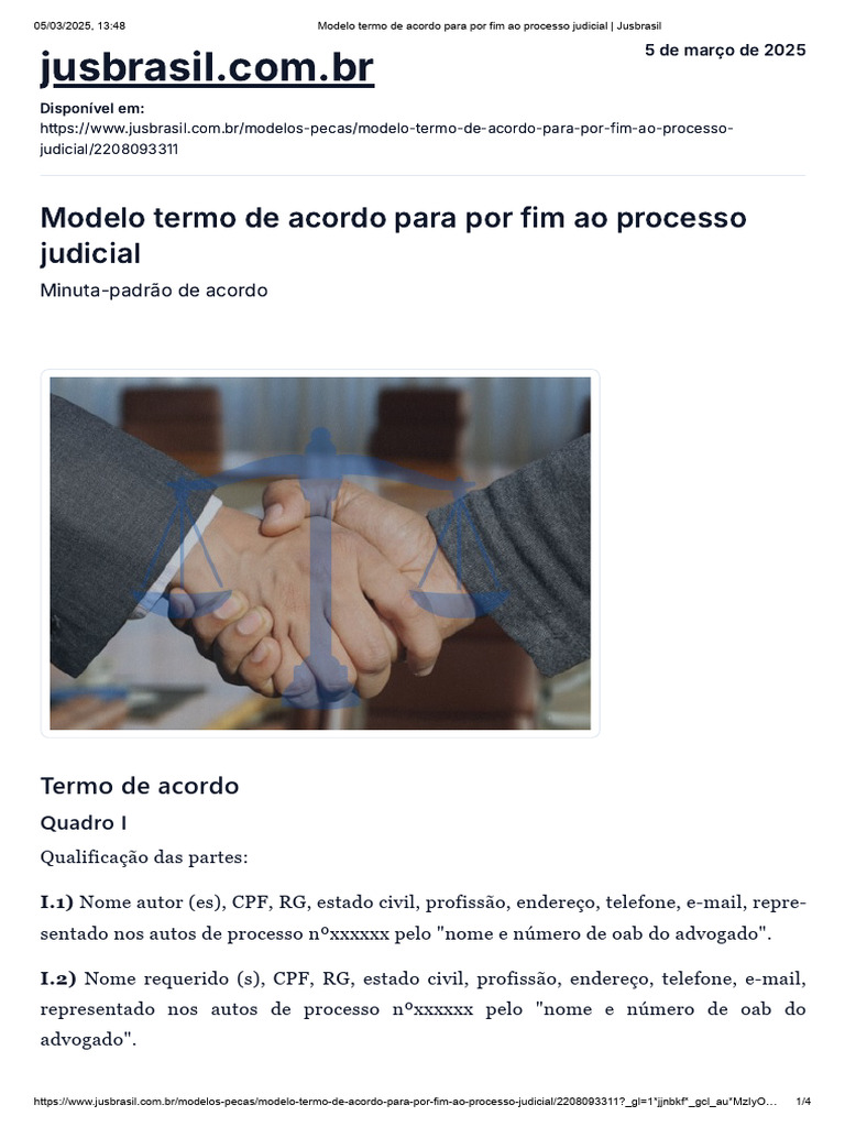 Modelo Termo de Acordo para Por Fim Ao Processo Judicial - Jusbrasil ...