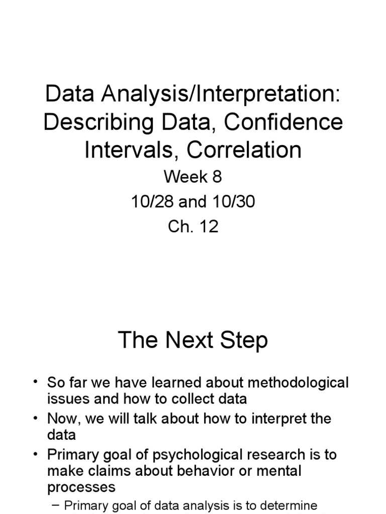 Data Analysis/Interpretation: Describing Data, Confidence Intervals, Correlation | PDF ...
