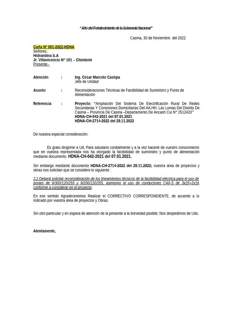 Casta Solicitando Factibilidad Suministro Corregido | PDF