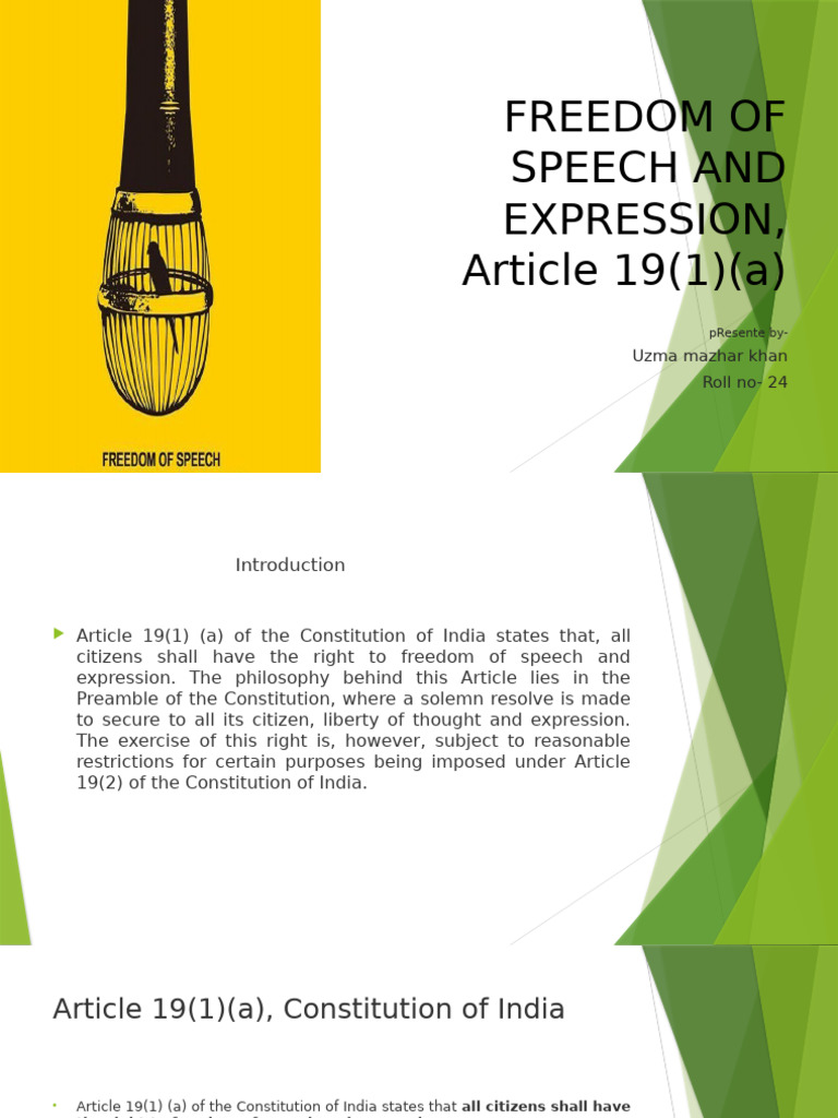 Freedom of Speech and Expression, Article 19 (1 | PDF | Freedom Of ...