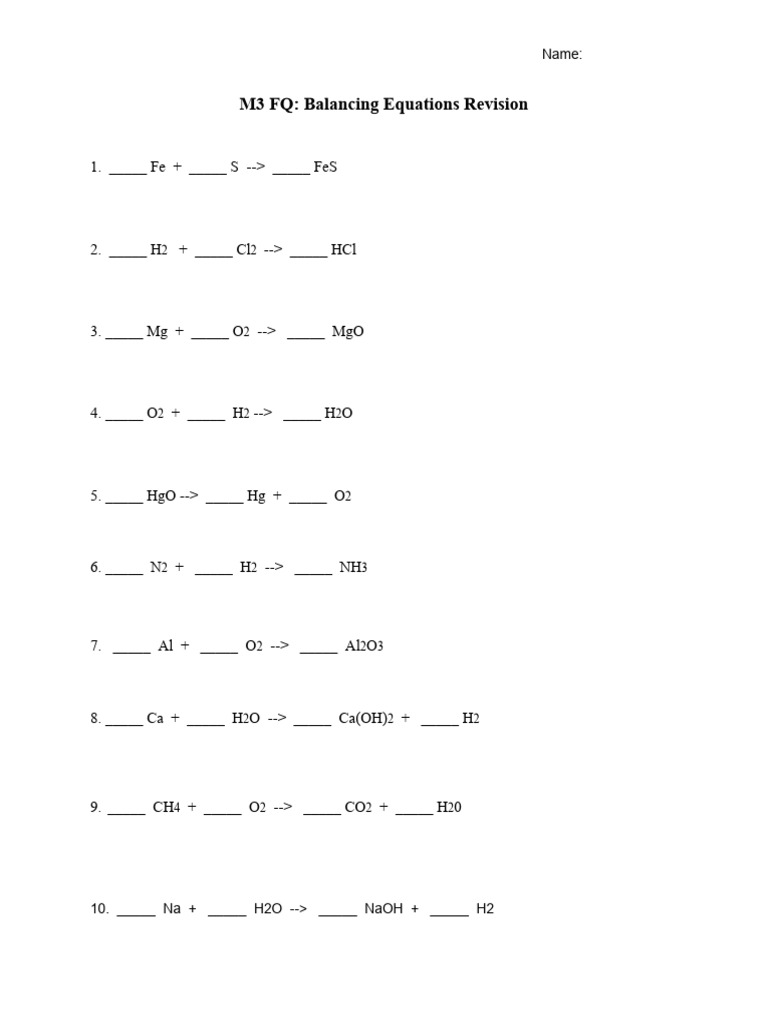 Balancing Equations Revision | PDF