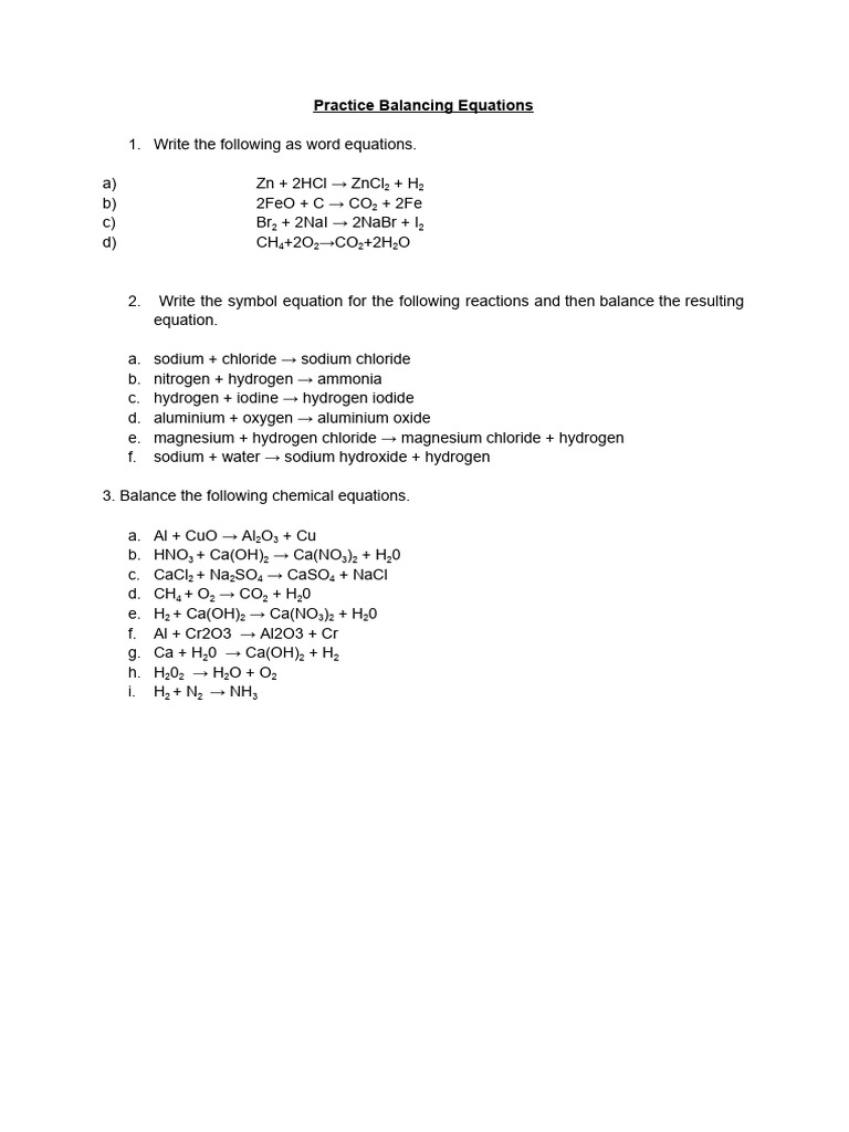 Balancing Equations (1) | PDF