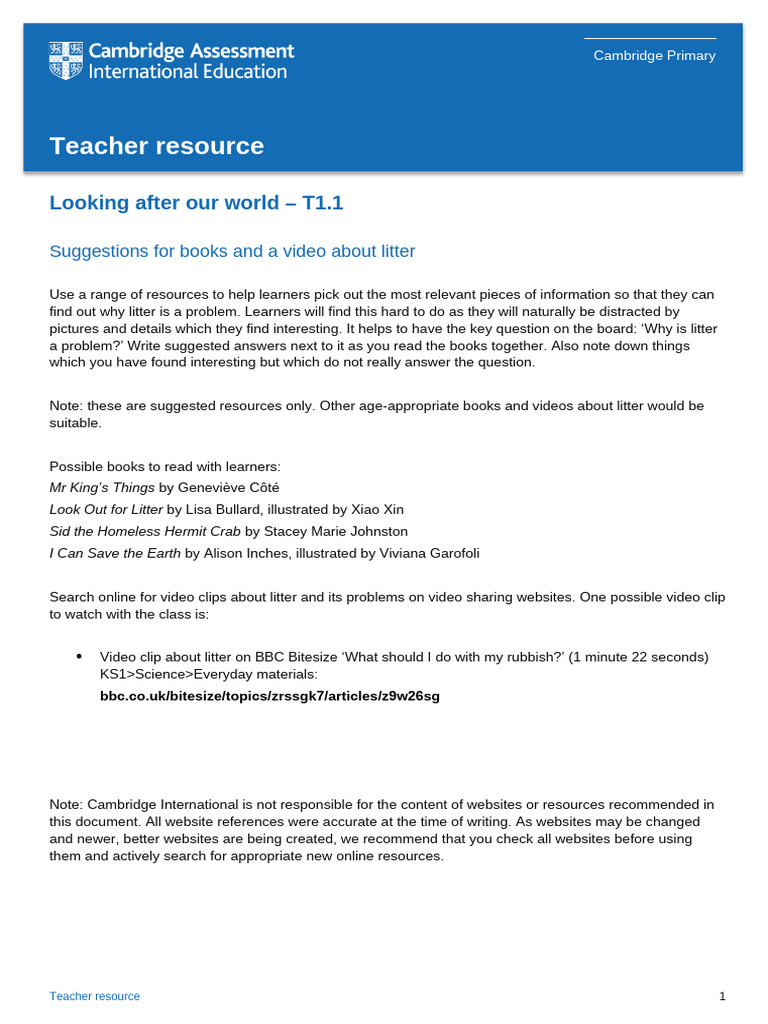 Challenge - Stage 1 - Looking After Our World - T1.1 - tcm142-656347 | PDF