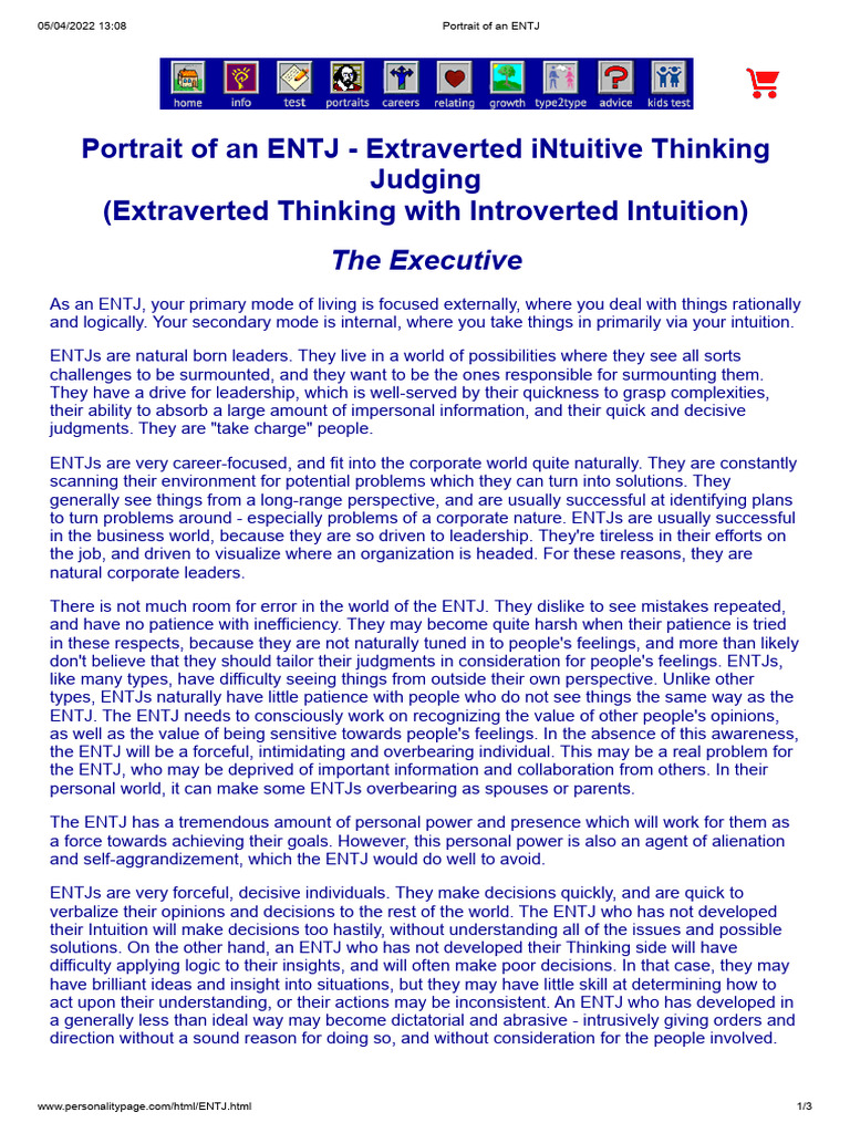 ENTJ Personality Type Overview | PDF | Intuition | Behavioural Sciences