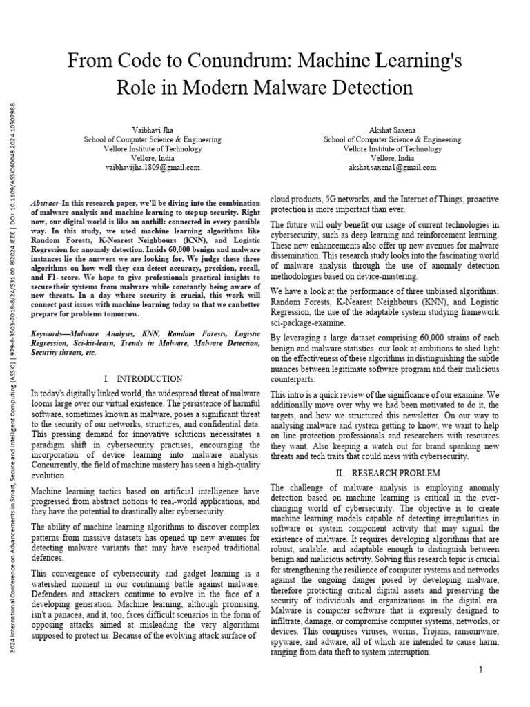 From Code To Conundrum Machine Learnings Role in Modern Malware Detection | PDF | Machine ...