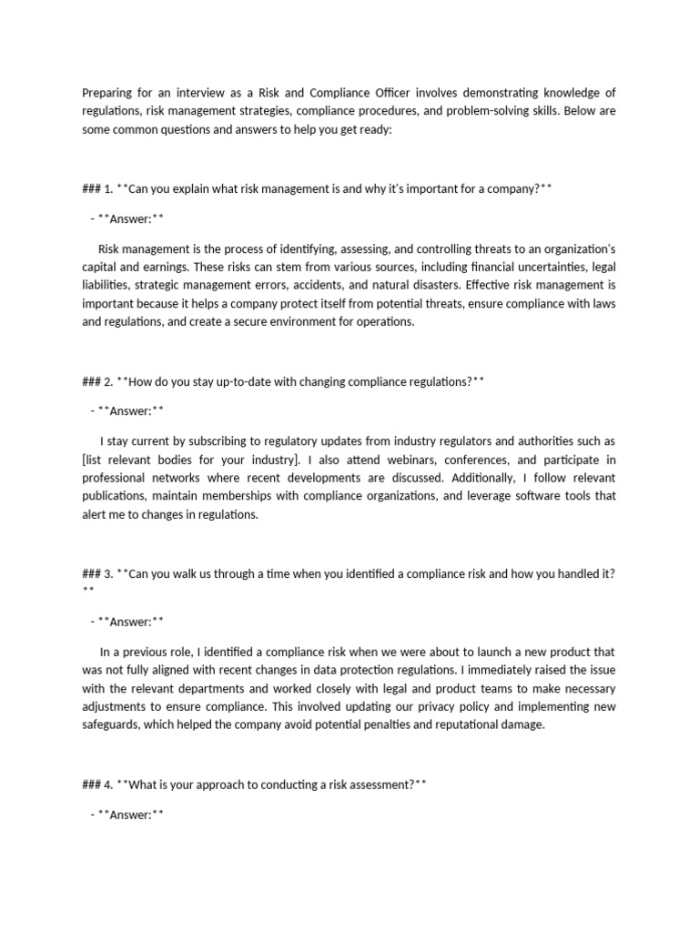 Interview Prep for Risk Compliance Officers | PDF | Money Laundering ...