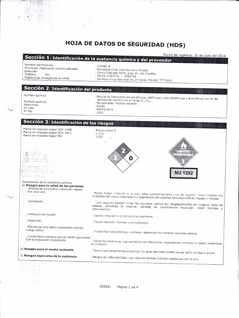 4. Hoja de Datos de Seguridad ACPM | PDF | Agua | Combustión