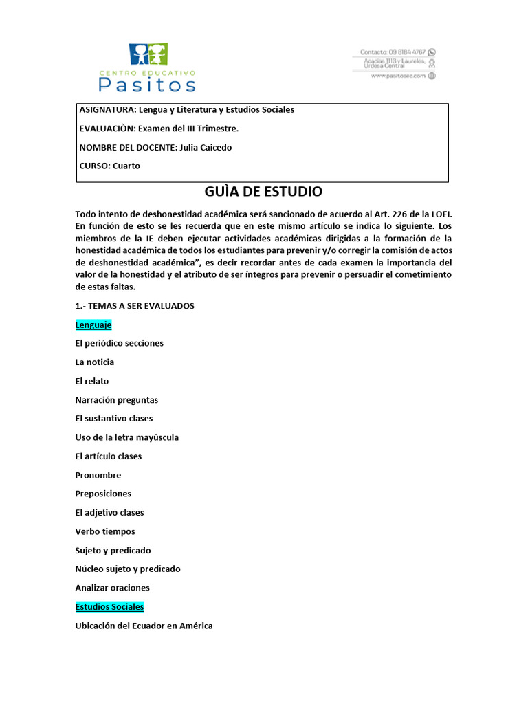 Formato de Guias de Estudio 4to | PDF