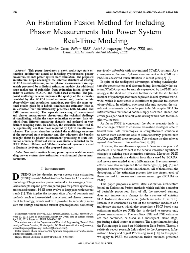 An Estimation Fusion Method For Including Phasor Measurements Into Power System Real-Time ...