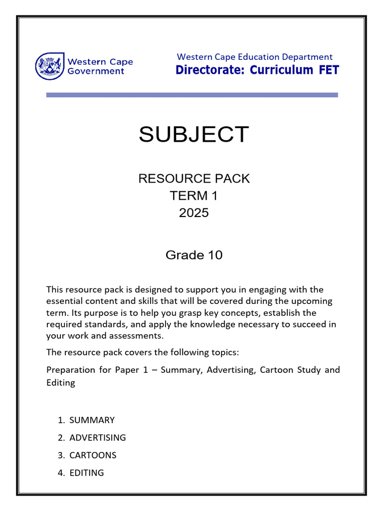 Grade 10 Term 1 Curriculum Resource Pack | PDF | Tobacco Smoking ...