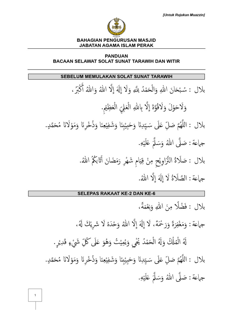 MUAZZIN Selawat Tarawih | PDF