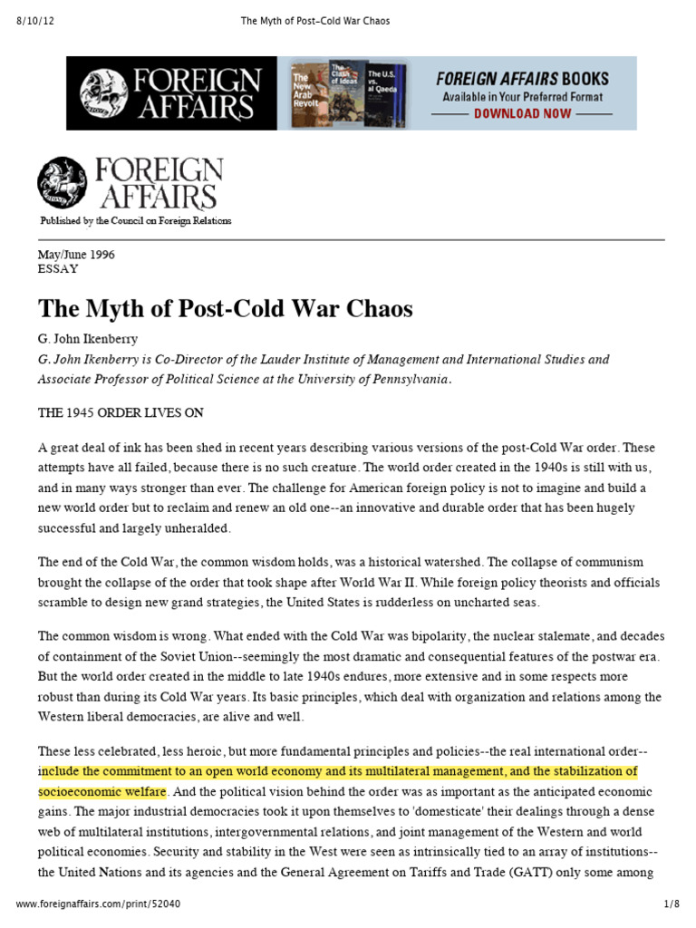 Post-Cold War Order Myth Explained | PDF | Containment | Bretton Woods ...