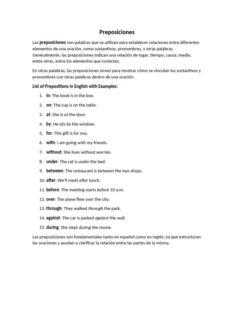 Preposiciones Ingles | PDF