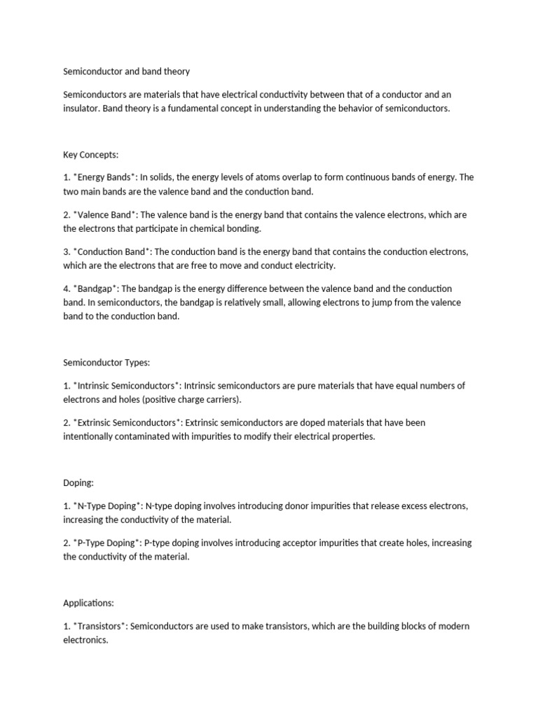 Semiconductor Band Theory Basics | PDF