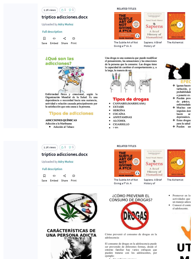 PDF Triptico Adiccionesdocx - Compress | PDF | Drogas | Medicina