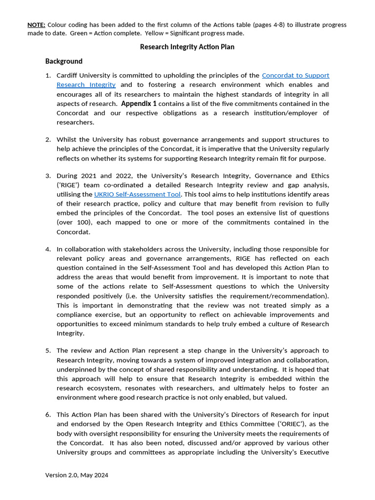 Research Integrity Action Plan Overview | PDF | Governance | Academic ...
