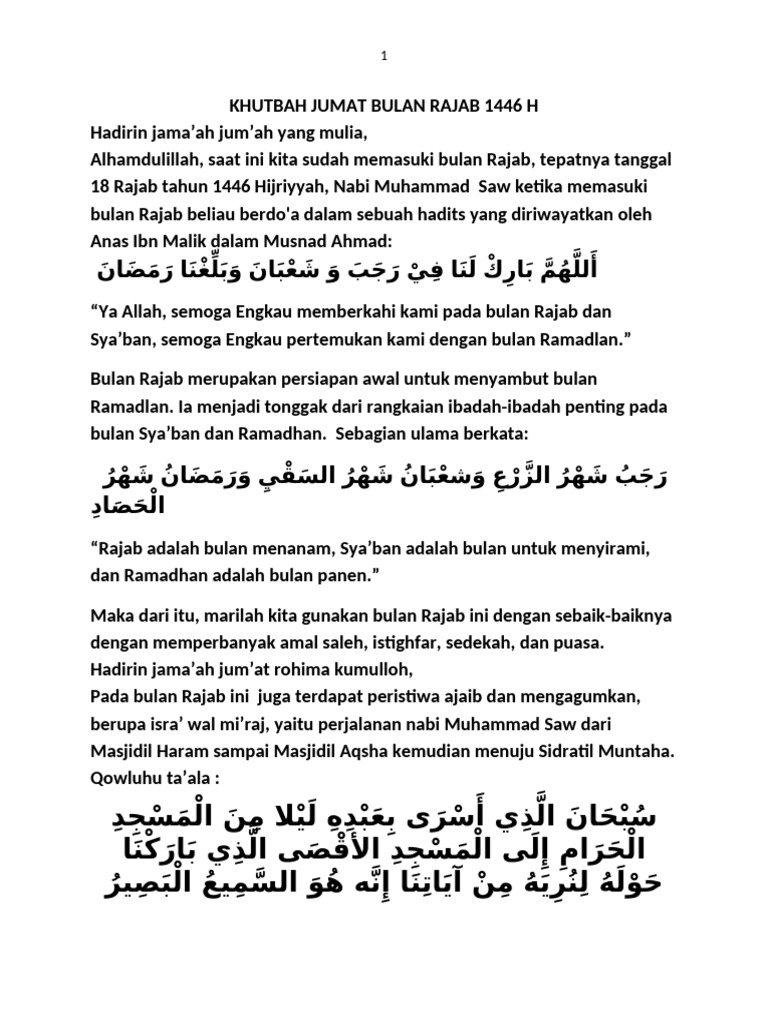 KHUTBAH JUMAT BULAN RAJAB 1446 H-Oke | PDF