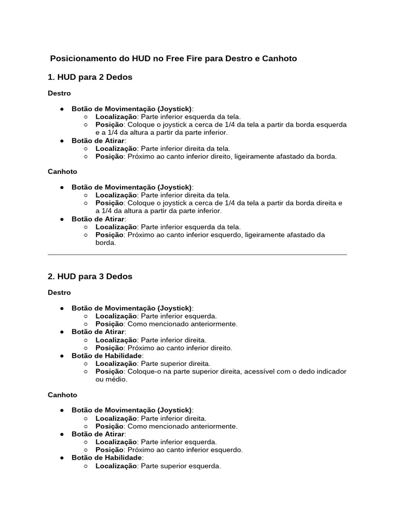 ? Posicionamento Do HUD No Free Fire para Destro e Canhoto | PDF | Lateralidade no uso das mãos