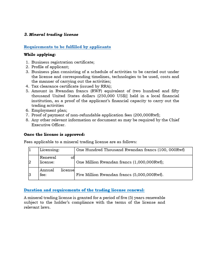 Requirements - Mineral Trading License | PDF